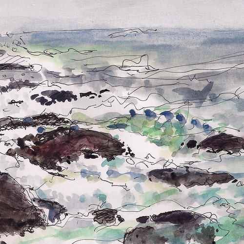 Landscape Painting Fine Art Print Pen and Ink Rocks Light - Etsy