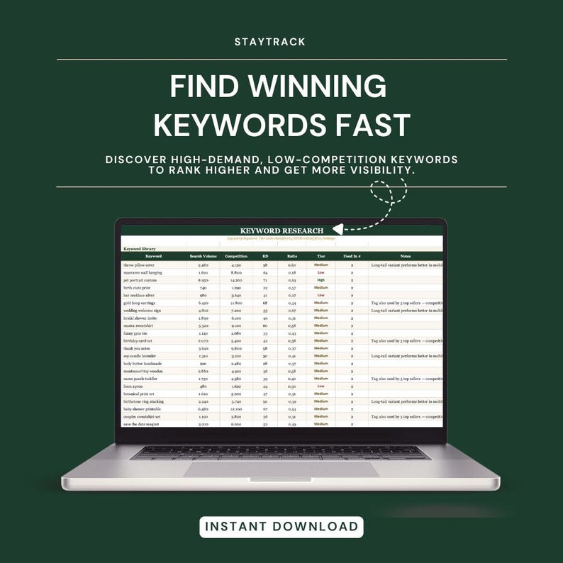 Etsy SEO Spreadsheet | Keyword Research + 13-tag Builder | Listing ...