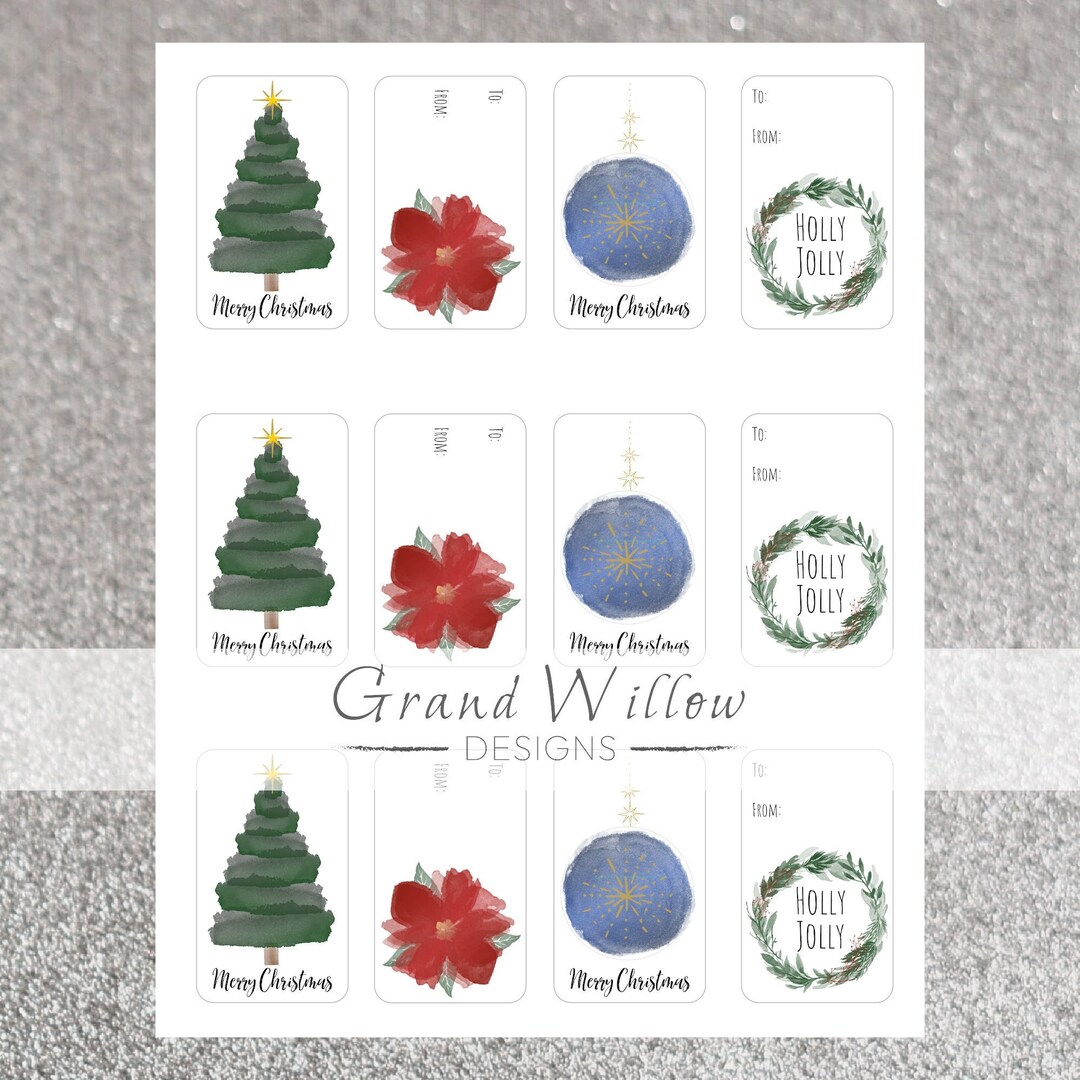 Printable Christmas Gift Tag Watercolor - Etsy