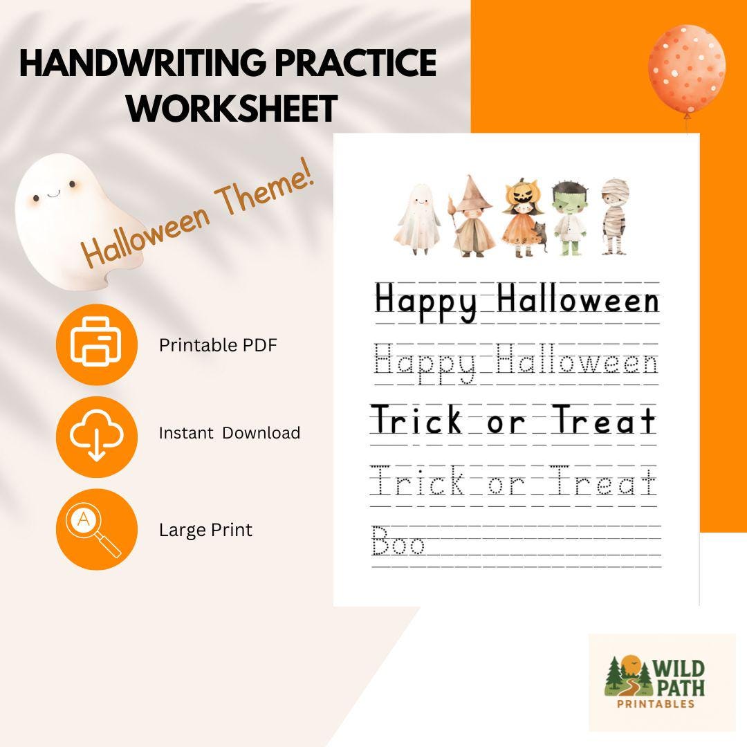 Halloween Handwriting Practice Worksheet - Etsy