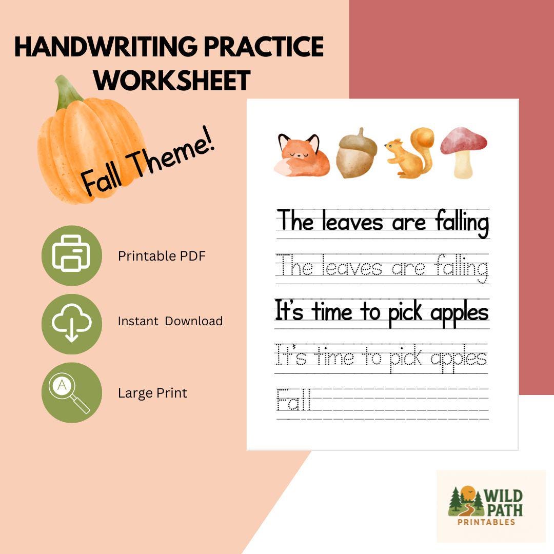 Fall Handwriting Practice Worksheet - Etsy