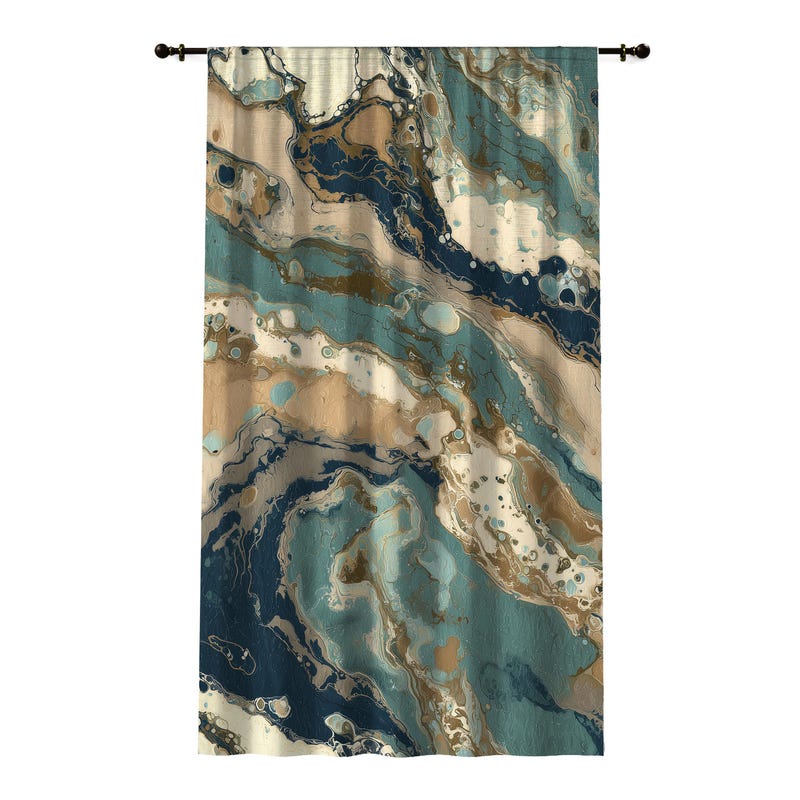 Teal Cream Curtain Panel - Etsy
