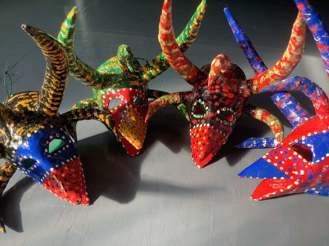 Five Horned Vejigante Papier-mâché Mask, Made in Puerto Rico, Hand Made ...