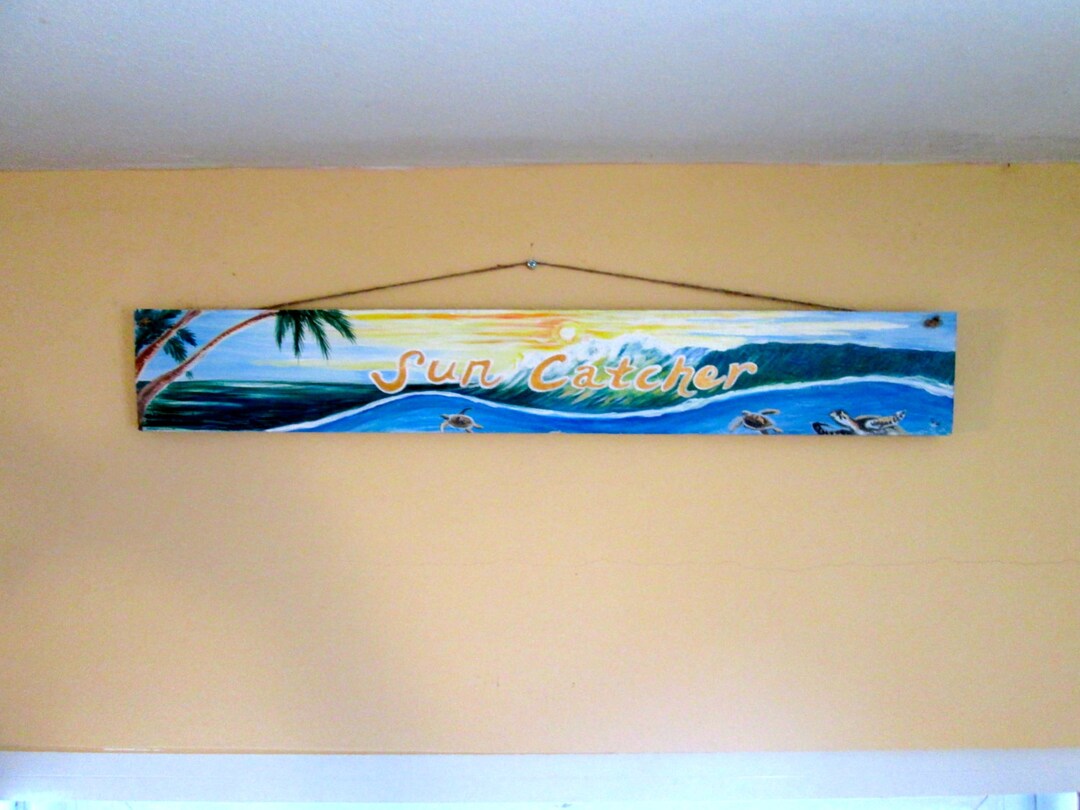 Large Hand Painted House Sign With Turtles and Wave, Entryway Sign ...