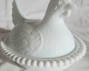 Milk Glass Hen | Etsy