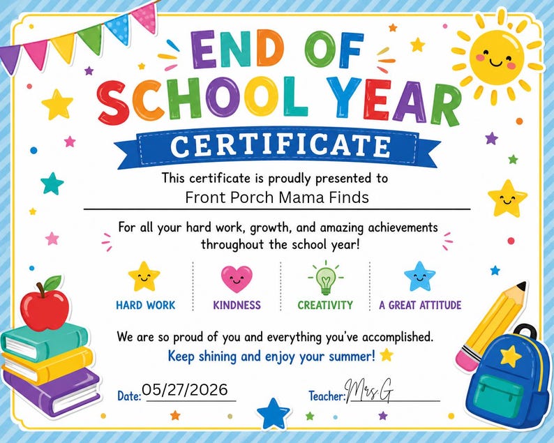 End of School Year Certificate Printable - Etsy