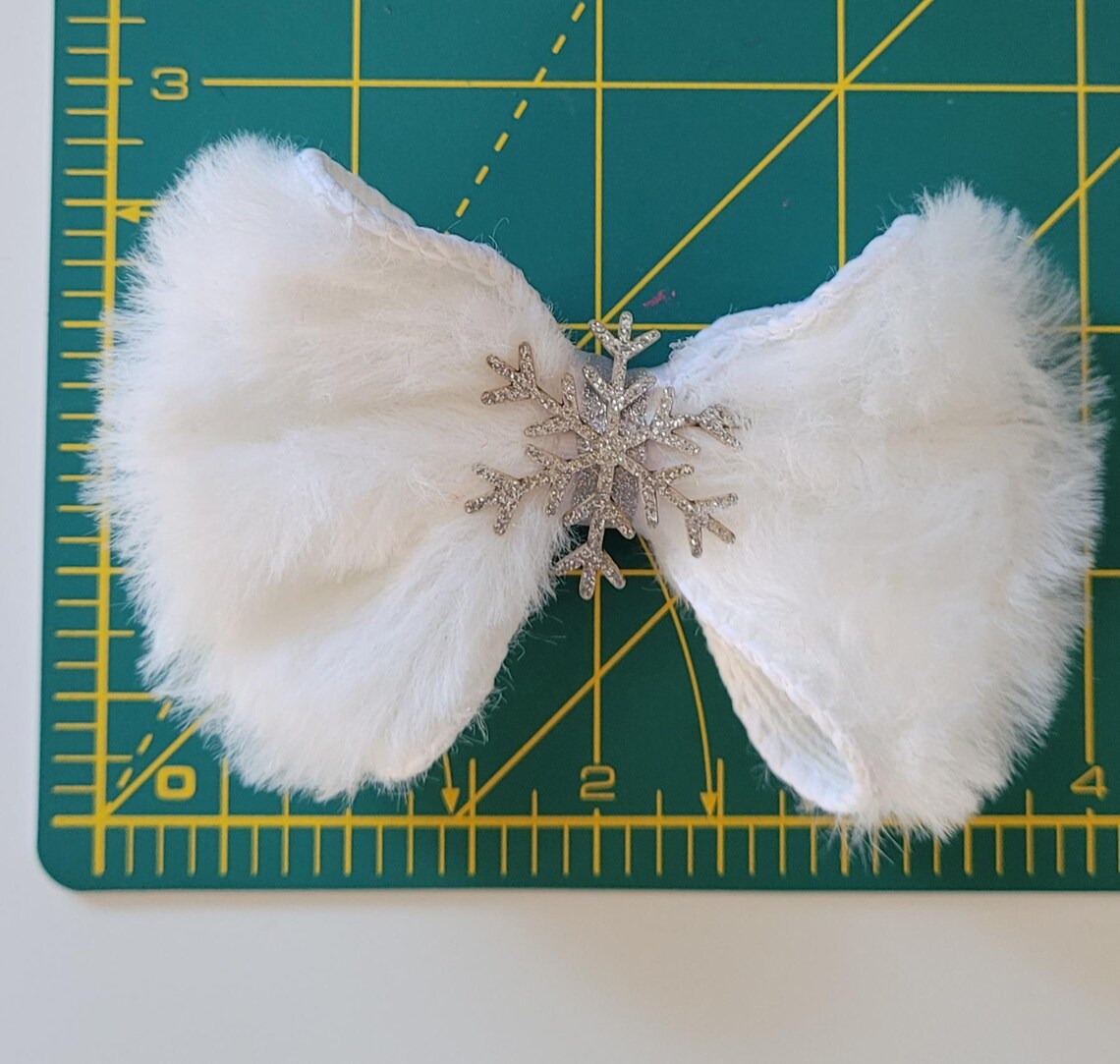 Handmade White Faux Fur Christmas Bow – Silver Snowflake Hair Clip - Etsy