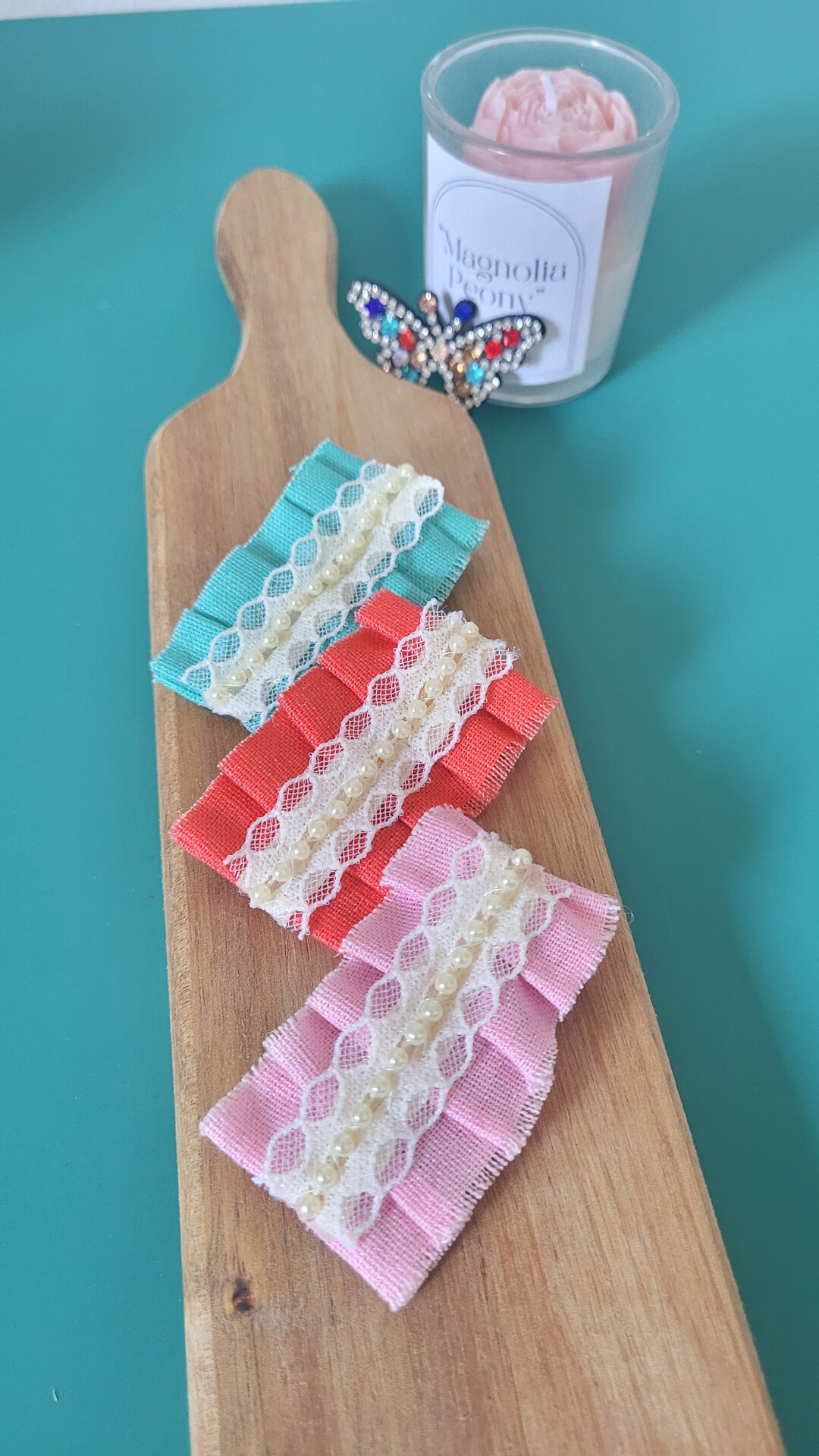 Pearl, Lace, Ruffle Ribbon Hair Clips, Girls Lover Hair Clip, Mint ...