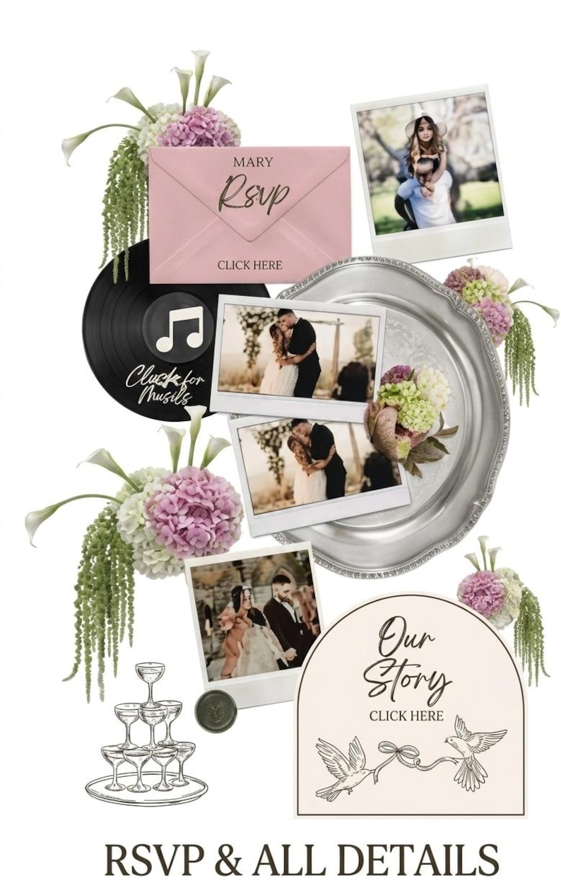 Floral Wedding Website Template Canva | Olive Green RSVP & Countdown ...