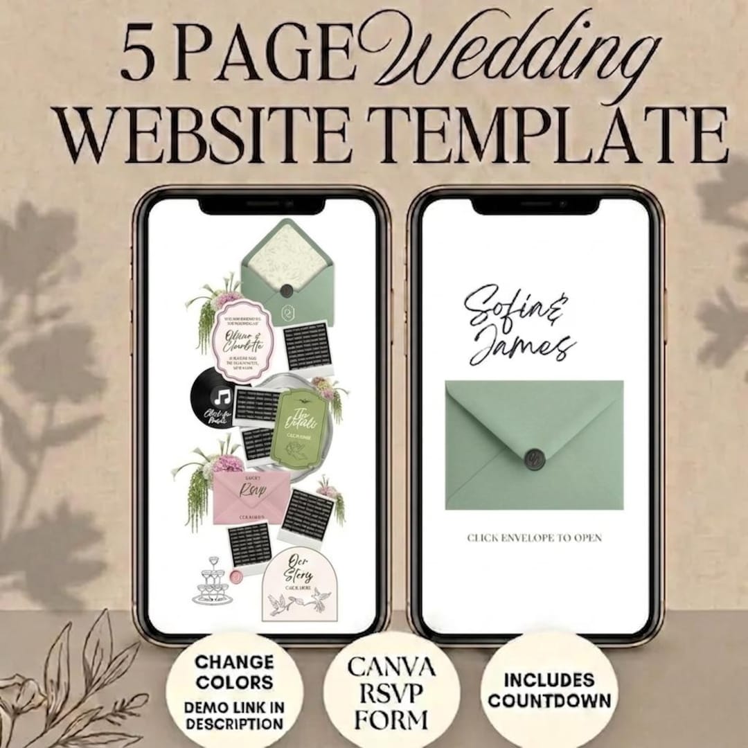Simple Five Page Wedding Website Template Canva | Digital Bridal ...