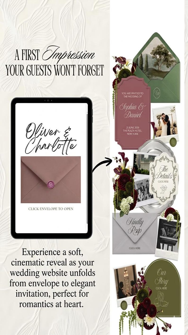Simple Five Page Wedding Website Template Canva | Digital Bridal ...