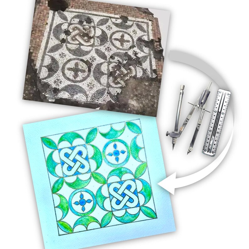 How to Draw London Roman Mosaic Tutorial + Hand-painted Colour Version ...