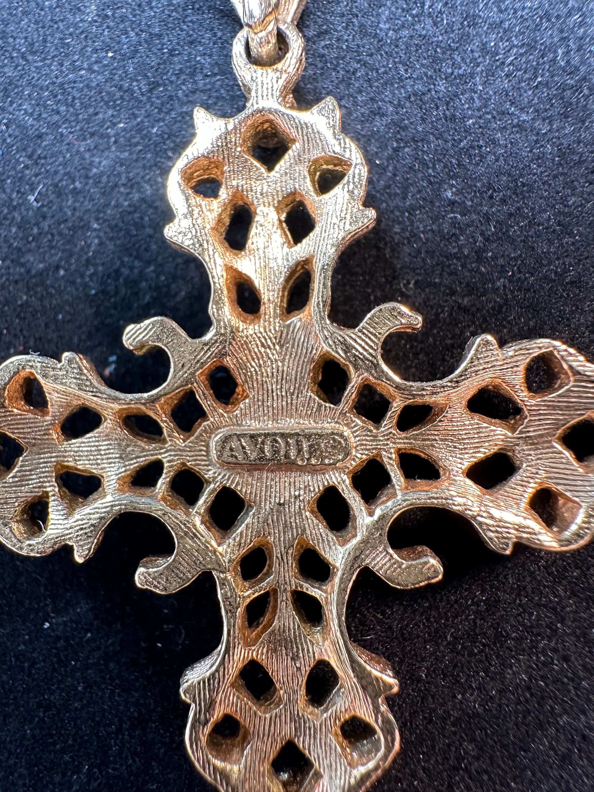 Vintage AVON Abbey Cross Gold Tone Red Cabachon Pendent Necklace - Etsy