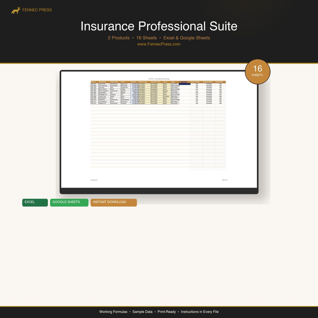 Insurance Agency Template Bundle | 2 Spreadsheets | Operations ...