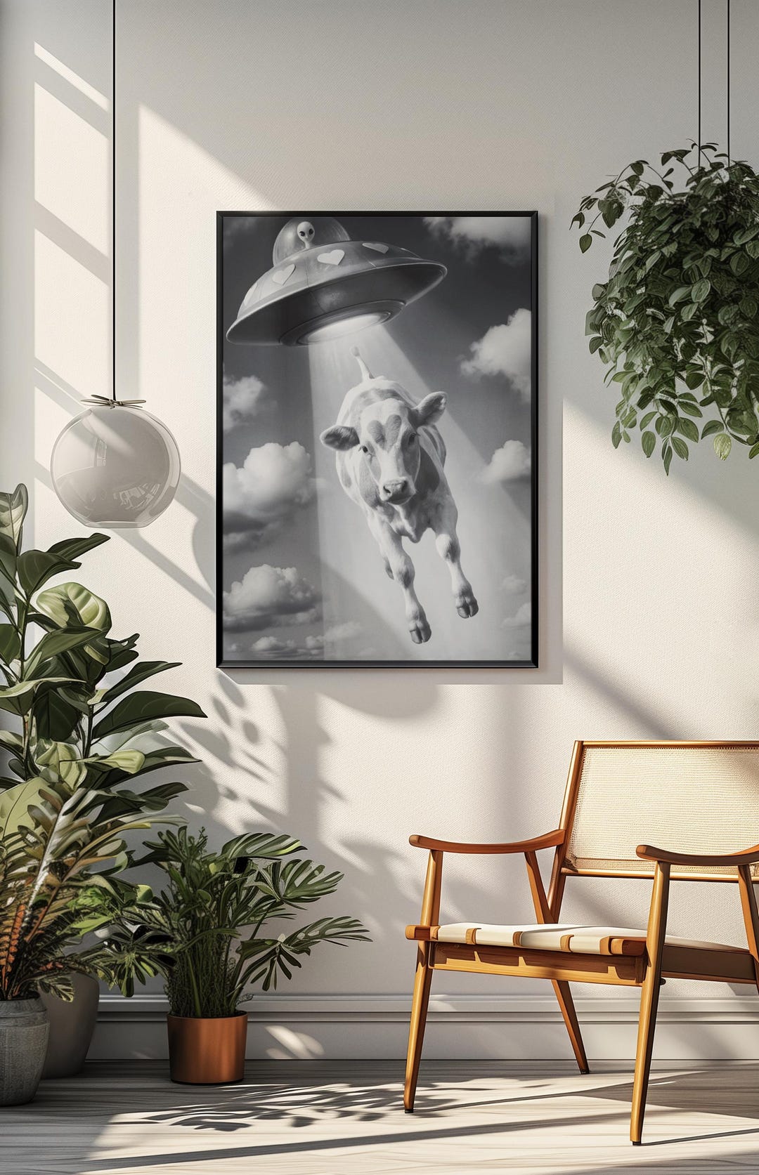 UFO Cow Abduction Poster Alien Spaceship Hearts Funny Farm Animal ufo-cow-abduction-poster-alien-spaceship-hearts-funny-farm-animal