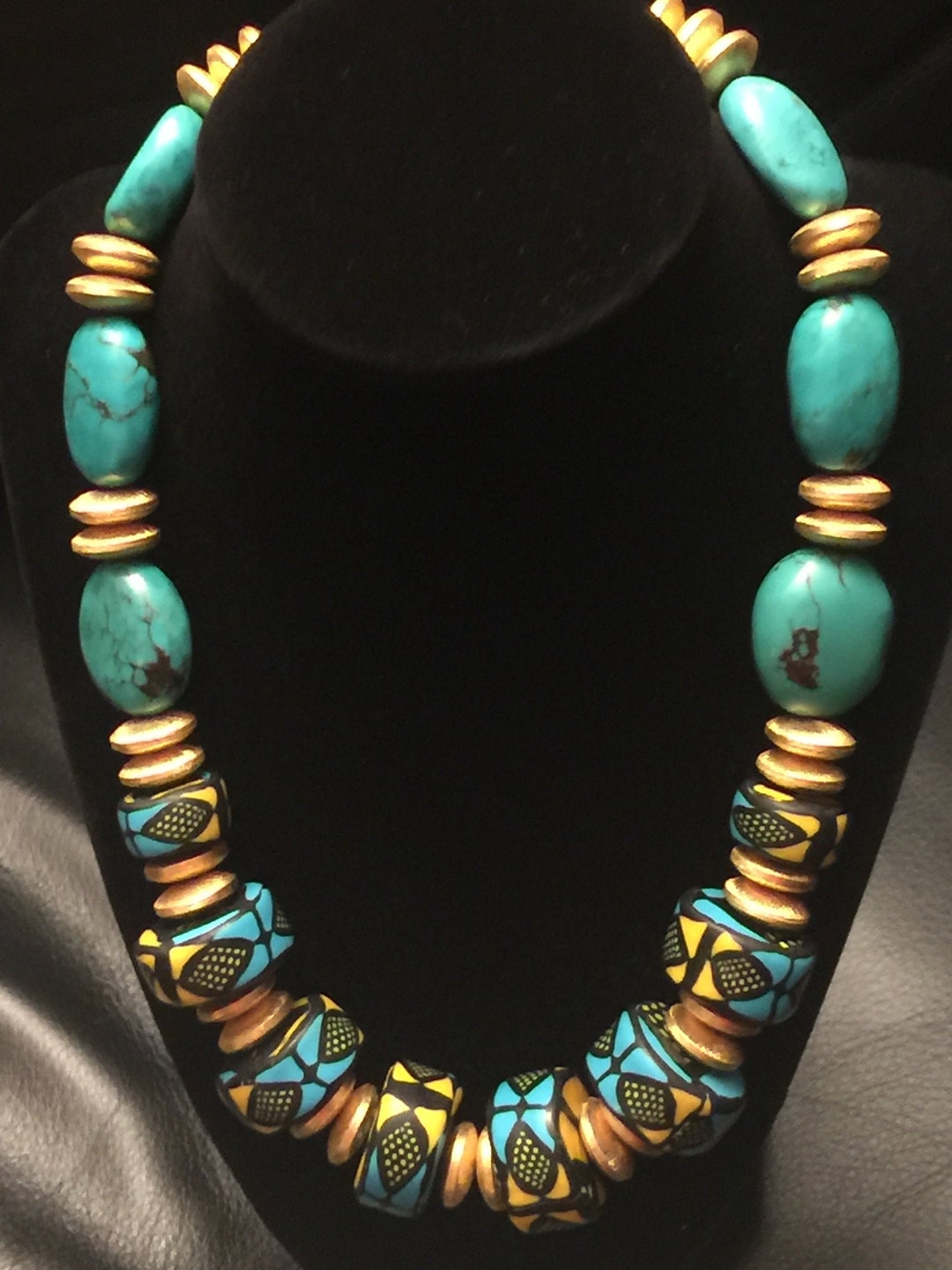 Turquoise & Polymer Kente Necklace - Etsy