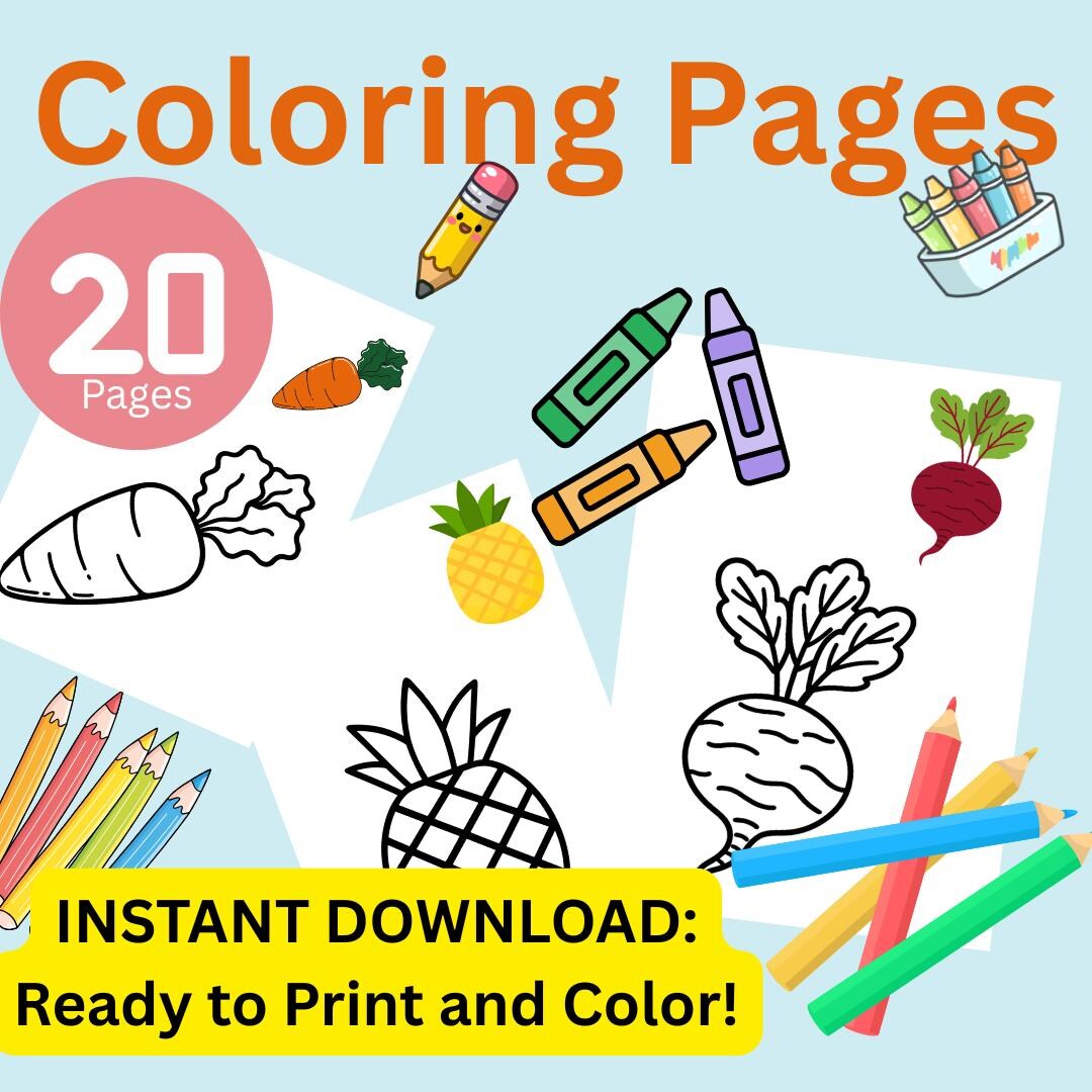 Fruit & Vegetable Coloring Pages for Kids | 20 Printable Preschool ...