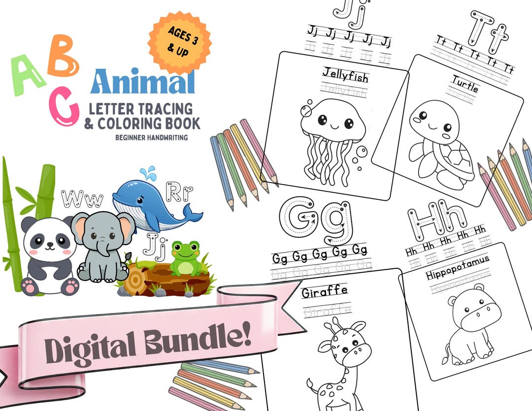 ABC Letter Tracing & Animal Coloring Pages for Kids - Etsy