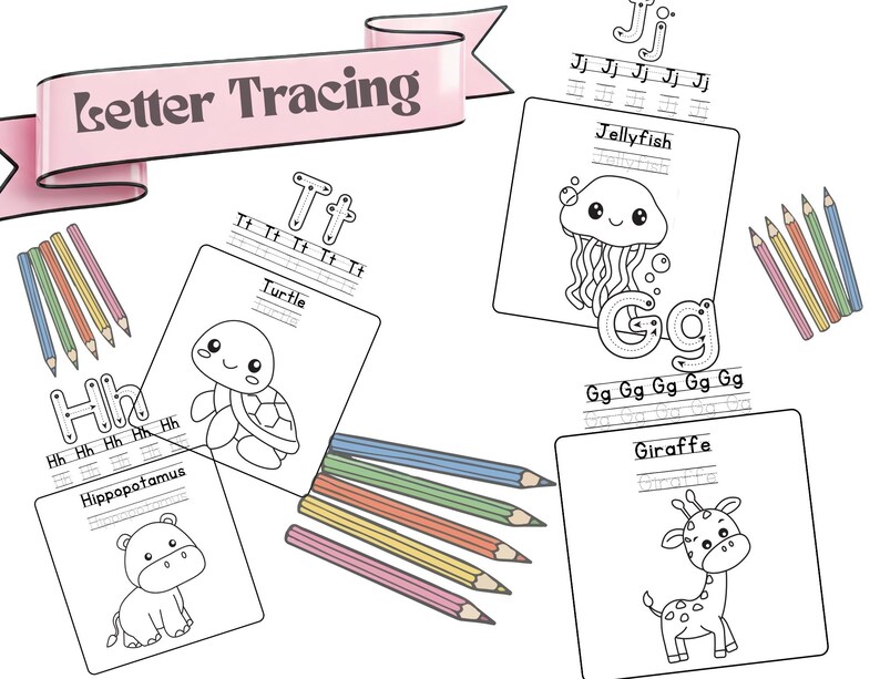 ABC Letter Tracing & Animal Coloring Pages for Kids - Etsy