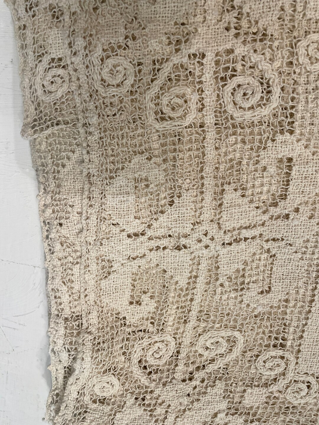 French Lace & Cutwork Tablecloth Banquet Cloth 96 X 104 Antique Ecru ...