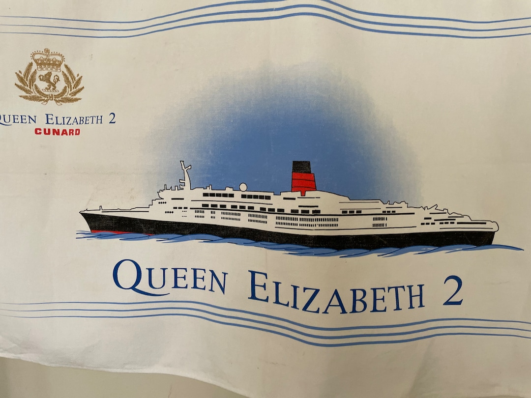 Queen Elizabeth 2 Cunard Ship 17 X 30" White Cotton, New Vintage Never ...