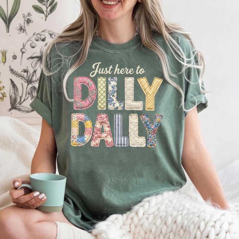 Funny Dilly Dally PNG, Faux Embroidery Patchwork Design, Preppy Girl ...