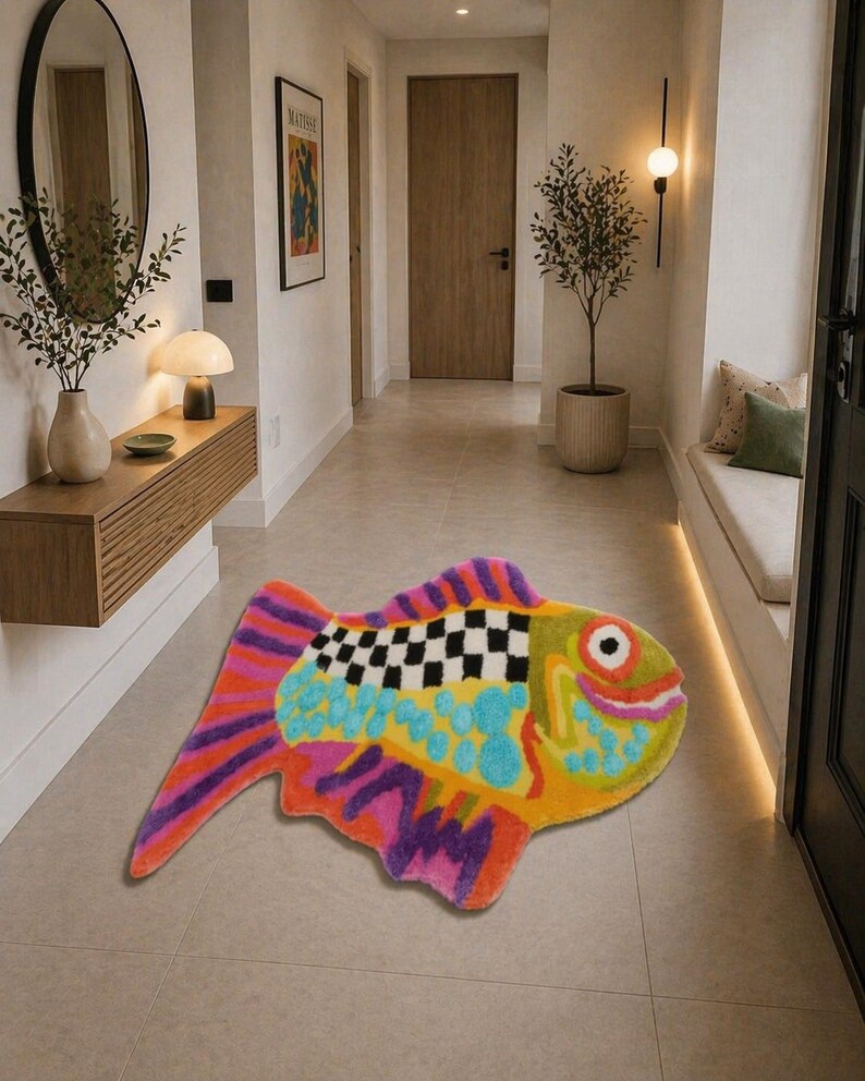 Colorful Fish Pattern Woven Base Decorative Rug Alya60 - Etsy