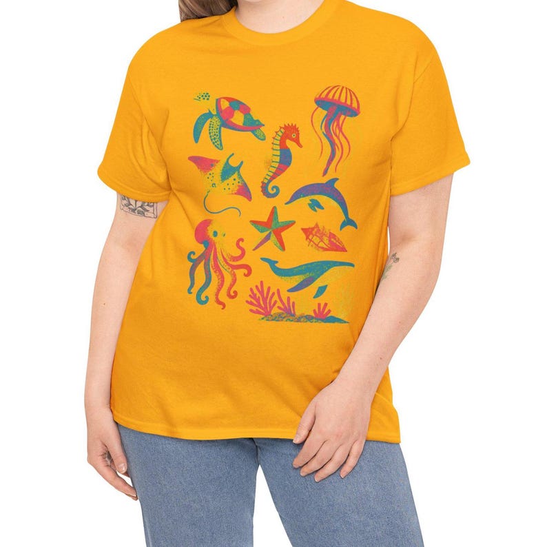 Colorful Ocean Graphic Tee, Cute Sea Creatures T-shirt, Tropical Marine ...