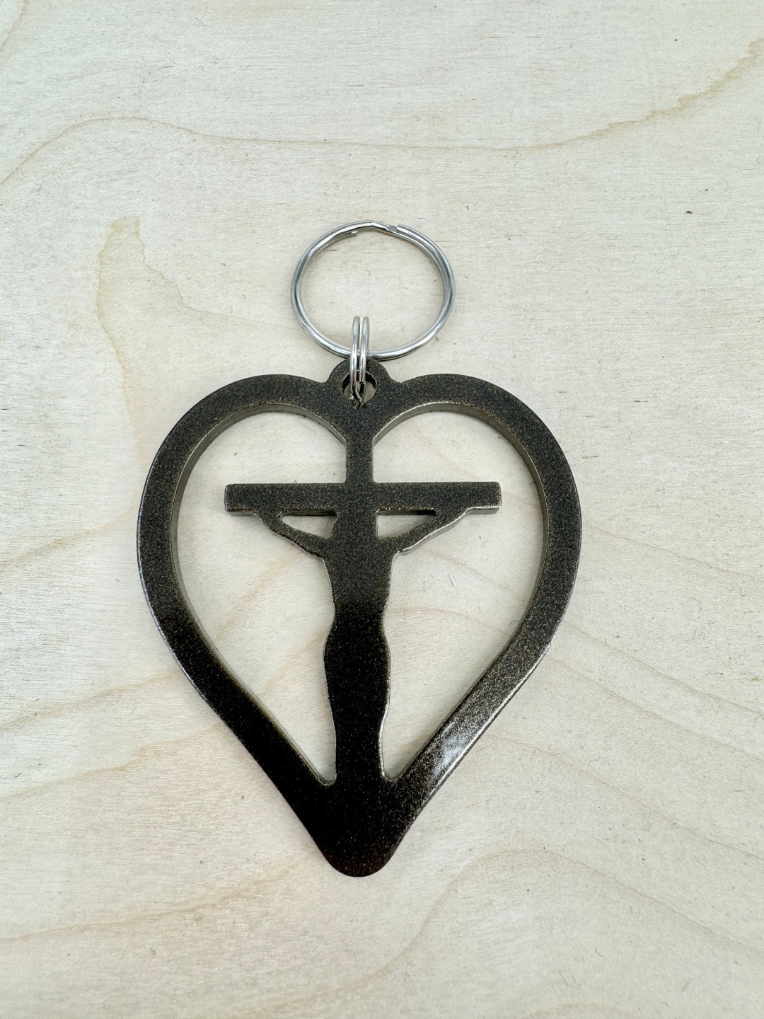 Custom Heart&cross With Jesus Metal Keychain Metal Laser Cut Quality ...