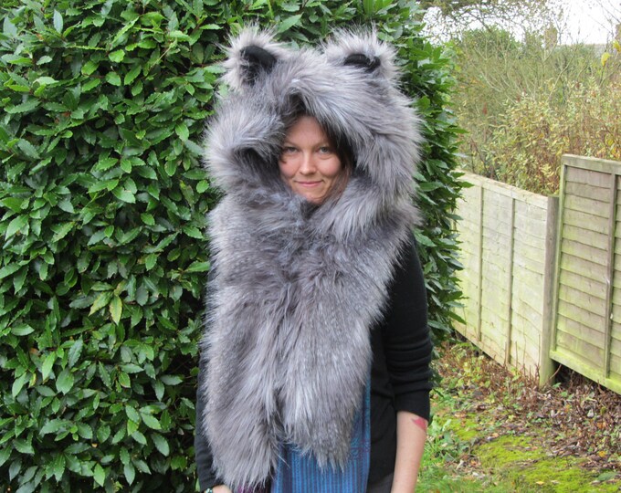 Wolf Snoogie Scoodie. Furry Fluffy Hooded Snuggle Hood With Scarf and ...