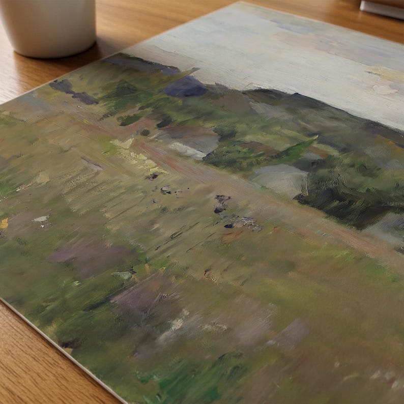 Impressionist Meadow Landscape Painting, Country Cottages Art (digital ...