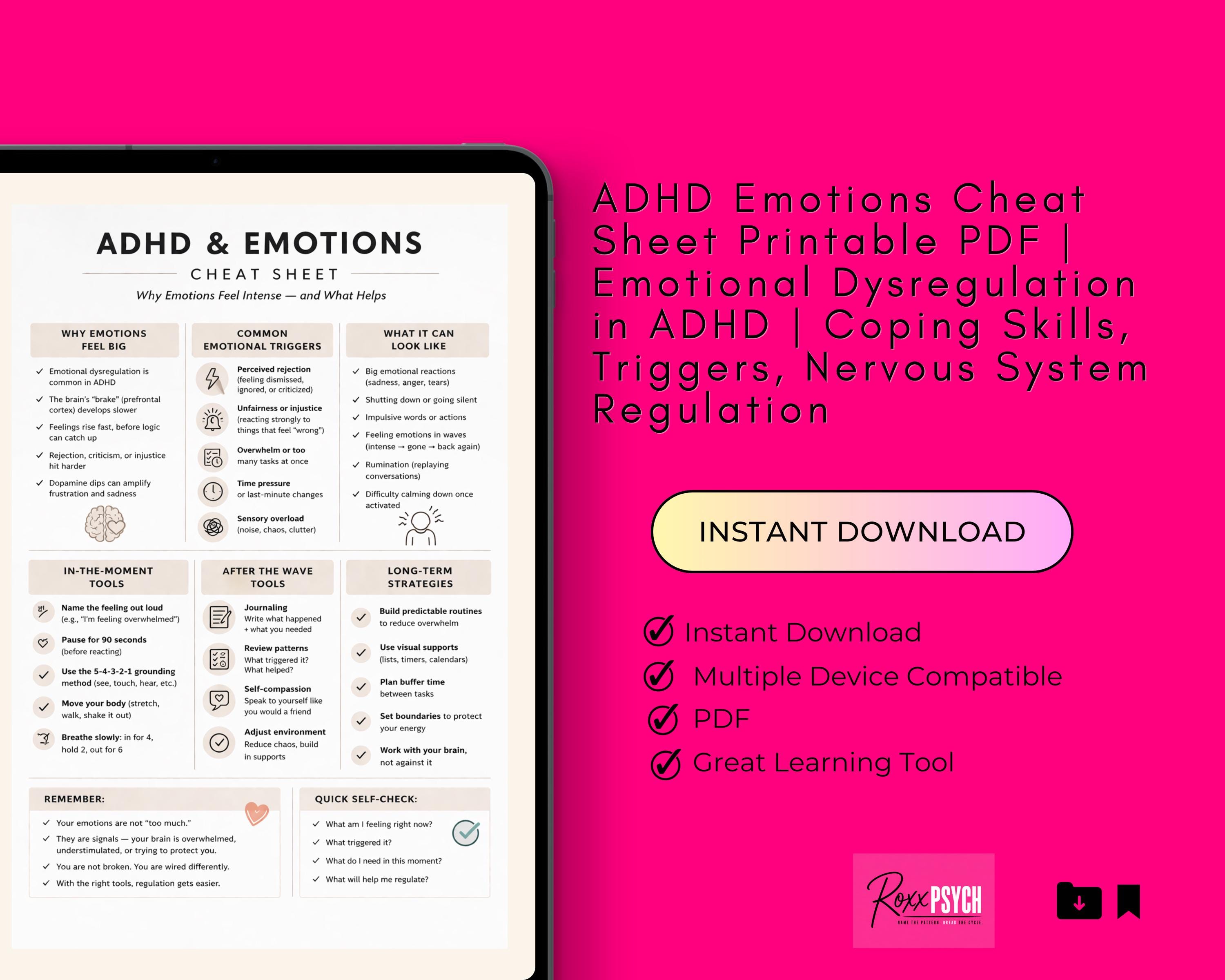 ADHD Emotions Cheat Sheet | Dysregulation, Triggers, Nervous System ...