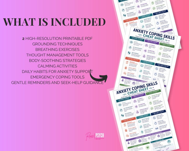Anxiety Coping Skills Cheat Sheet | Grounding, Breathing, Calming Tools ...