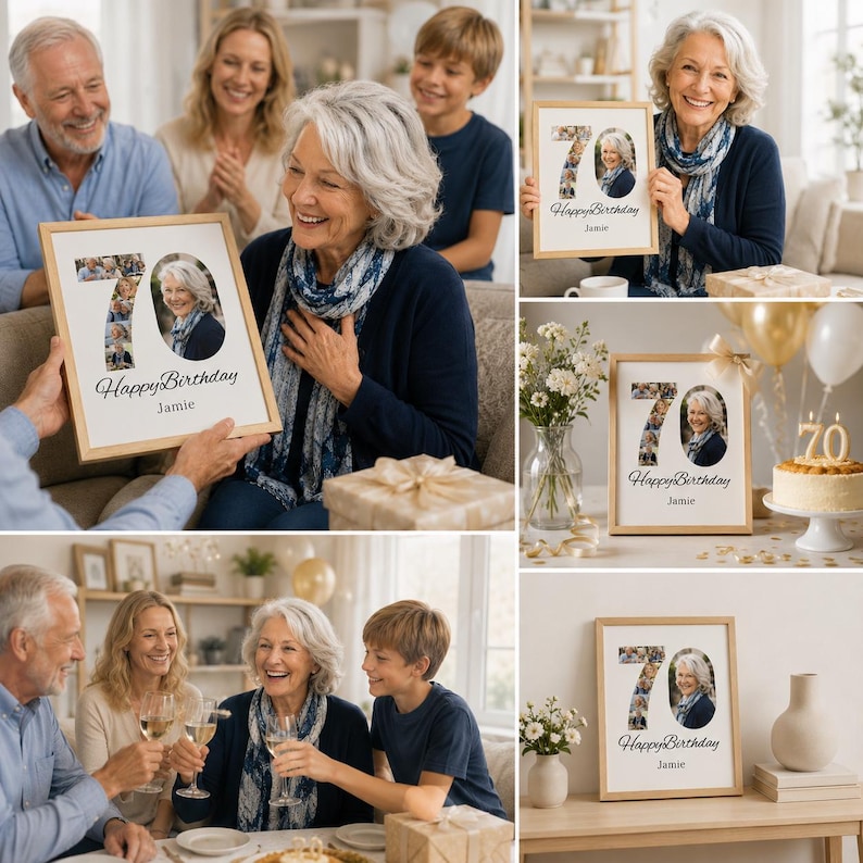 70th Birthday Photo Collage Template, Canva Editable Birthday Poster ...