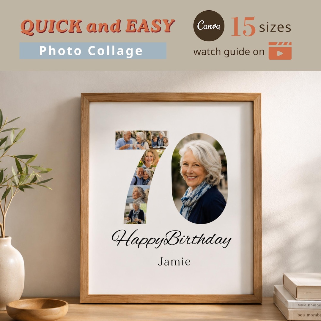 70th Birthday Photo Collage Template, Canva Editable Birthday Poster ...