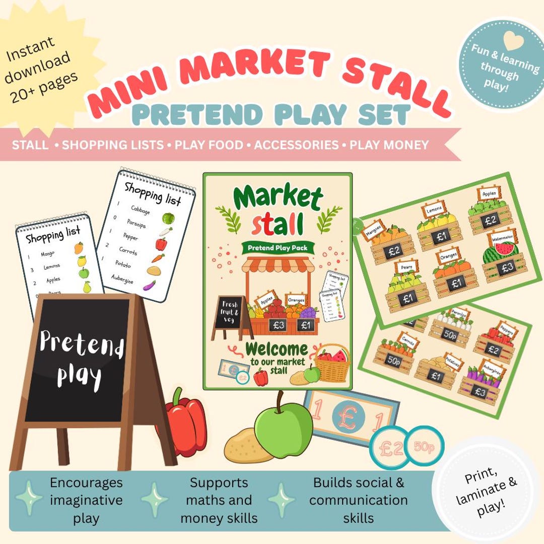 Mini Market Stall Pretend Play Pack | Printable Role Play Set (digital ...