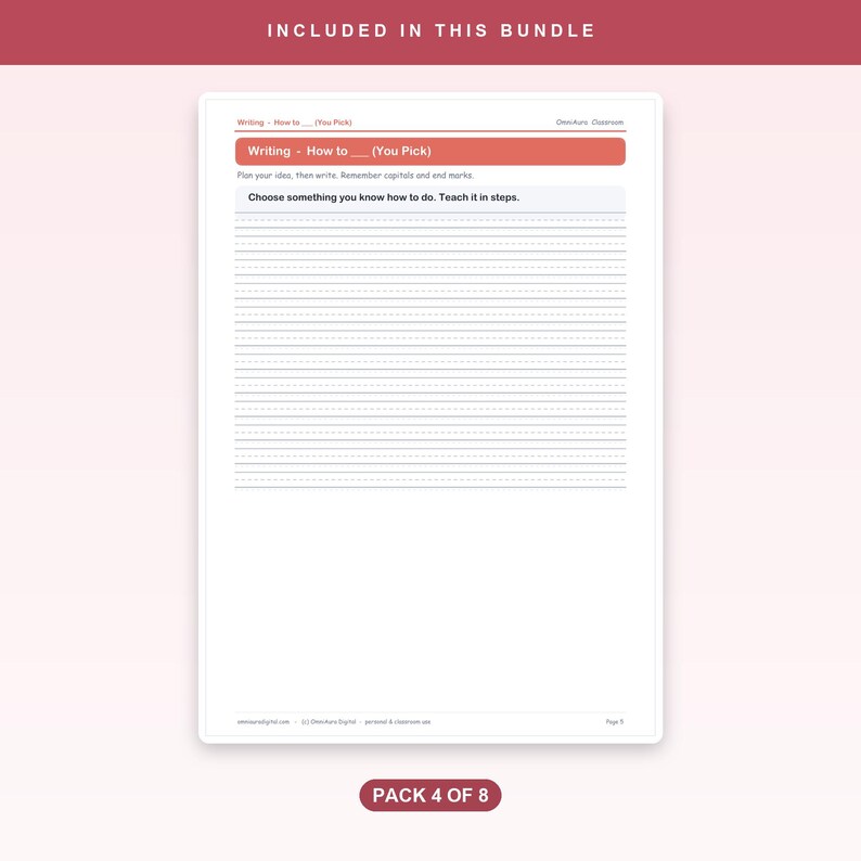 Writing Worksheets Bundle for K-5 - Handwriting, Sentences, Paragraphs ...