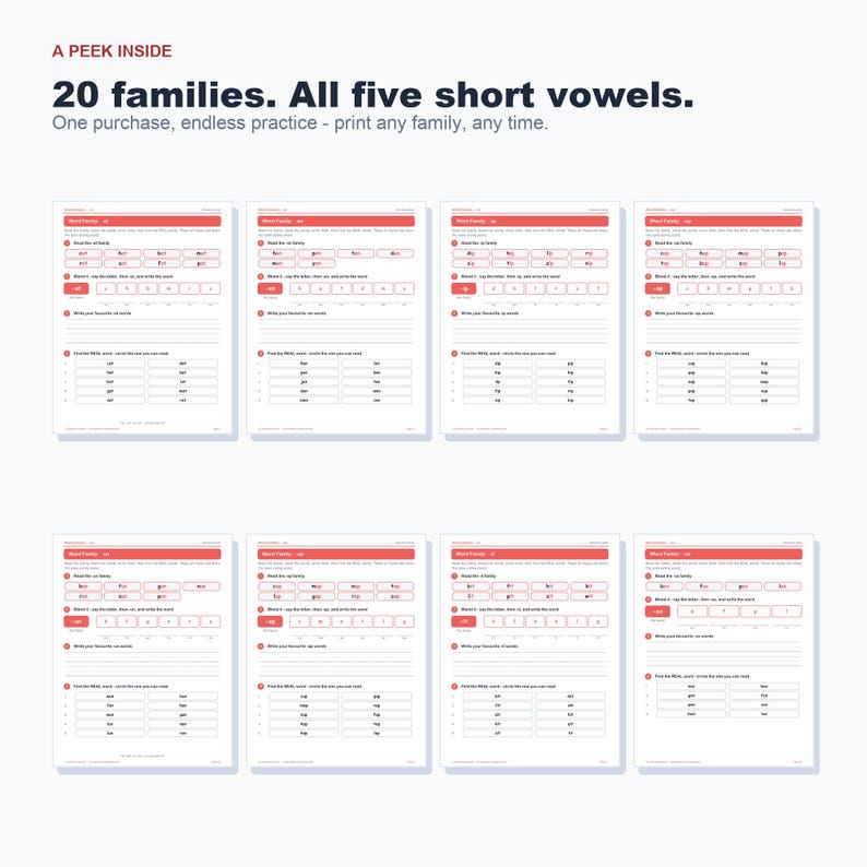 CVC Word Families Phonics Worksheets, Kindergarten Reading Practice ...