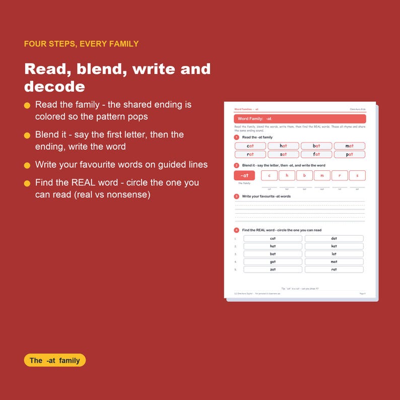 CVC Word Families Phonics Worksheets, Kindergarten Reading Practice ...