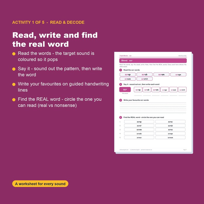Three Letter Blends Phonics Worksheets, First Grade Printable (digital ...