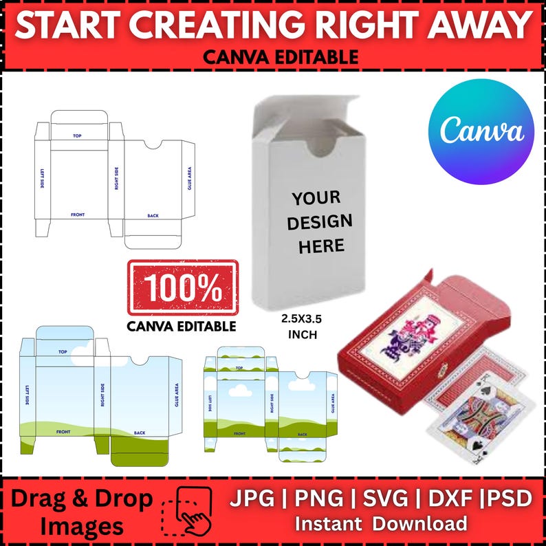 Blank Playing Card Box Template Svg, Poker Card Box Template, Box Svg ...