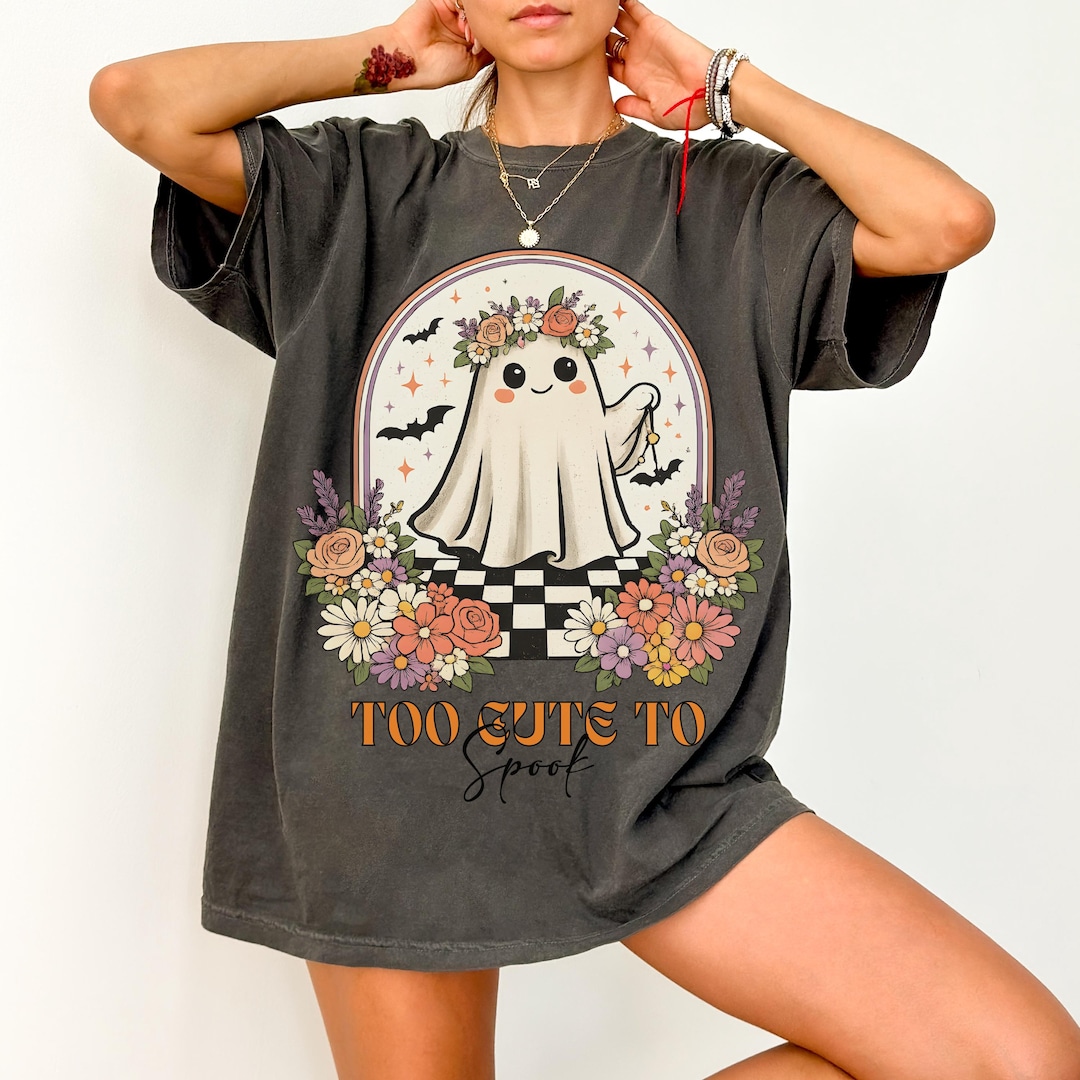 Too Cute to Spook Halloween Tee, Cute Ghost Floral Halloween Tee ...