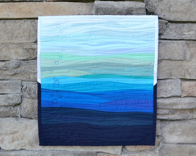 Quilted Wall Hanging Ocean Waves Fiber Wall Art Blue Wall Hanging