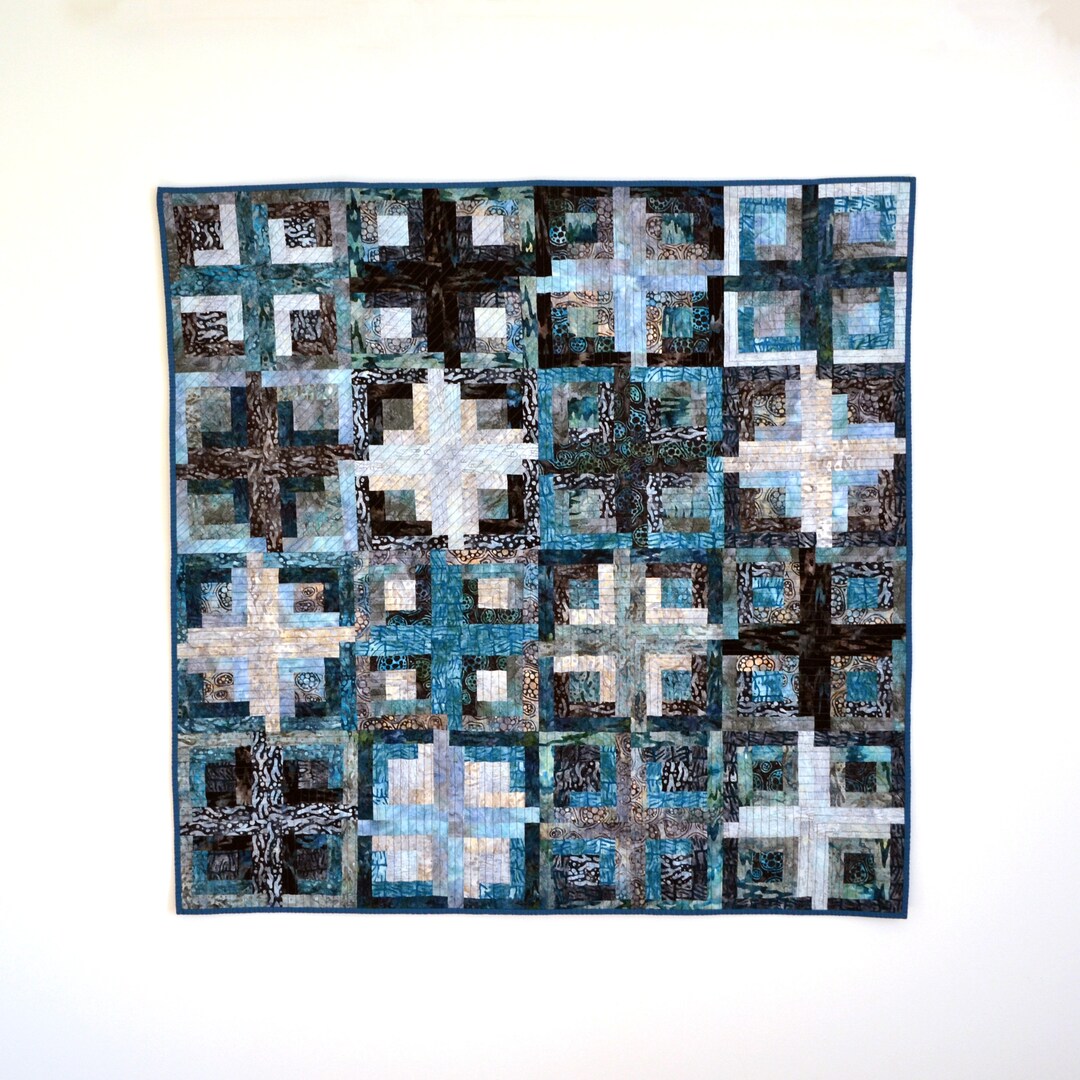 Batik Modern Quilt, Blue Square Quilt, Watercolor Quilt, Modern Lap ...