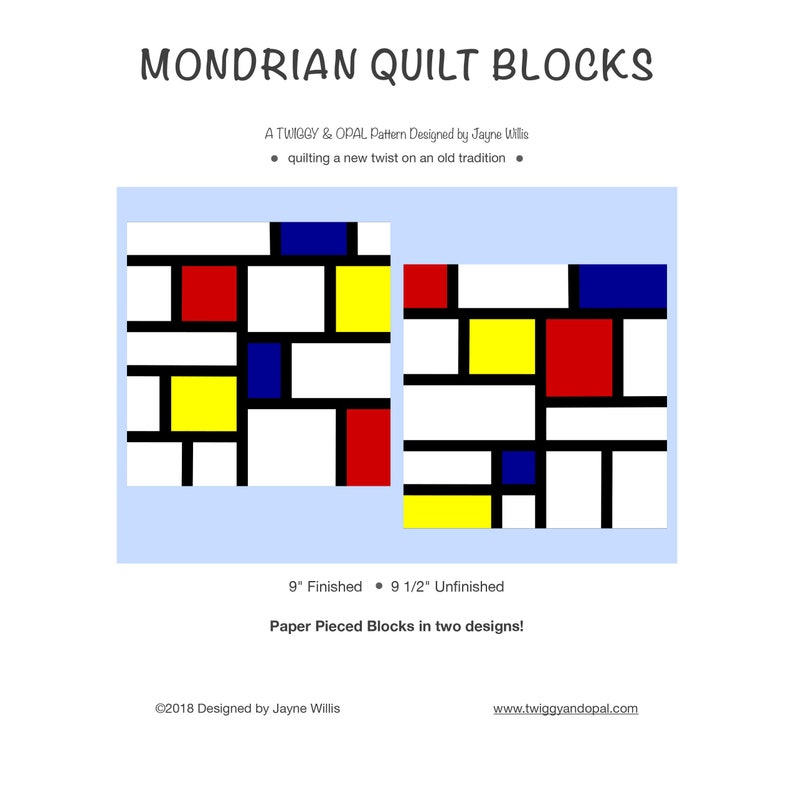Quilt Pattern, Mondrian Quilt Blocks, PDF Quilt Pattern, Paper Pieced ...