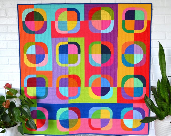 Modern Geometric Quilt, Color Block Quilt, Bright Lap Quilt, Circle ...