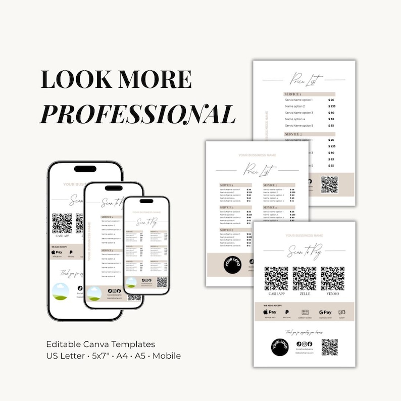 Canva Price List Template Editable Beauty Salon Pricing Menu Scan to ...