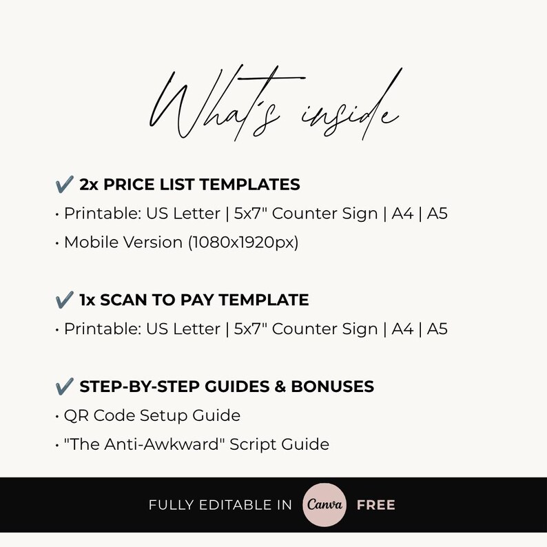 Canva Price List Template Editable Beauty Salon Pricing Menu Scan to ...
