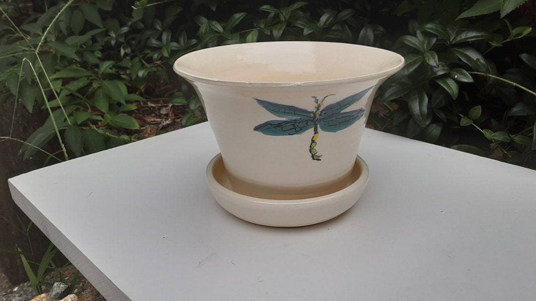 Small Dragonfly Planter With Attached Tray - Etsy