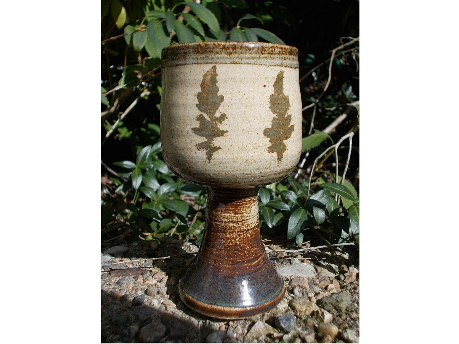 Stoneware Goblet with Green Decoration